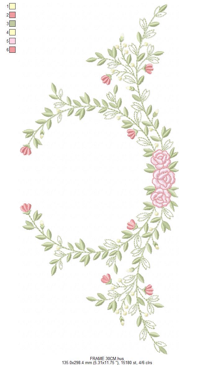 Monogram Frame With Roses Embroidery Designs - Flower Laurel Wreath ...