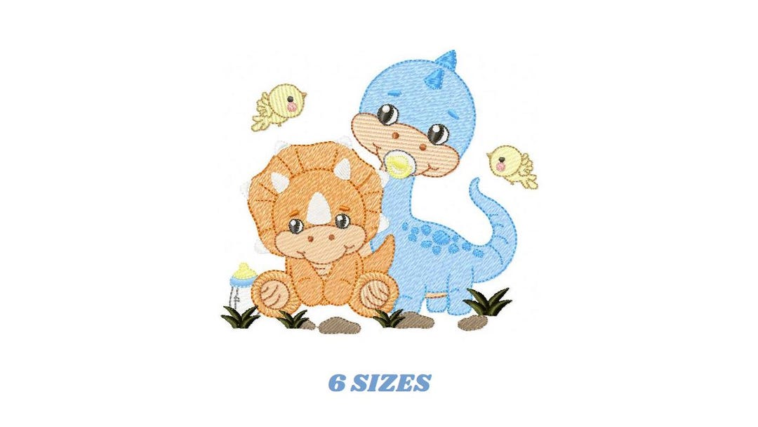 Dinosaur Embroidery Designs - Dino With Pacifier and Birds Machine ...