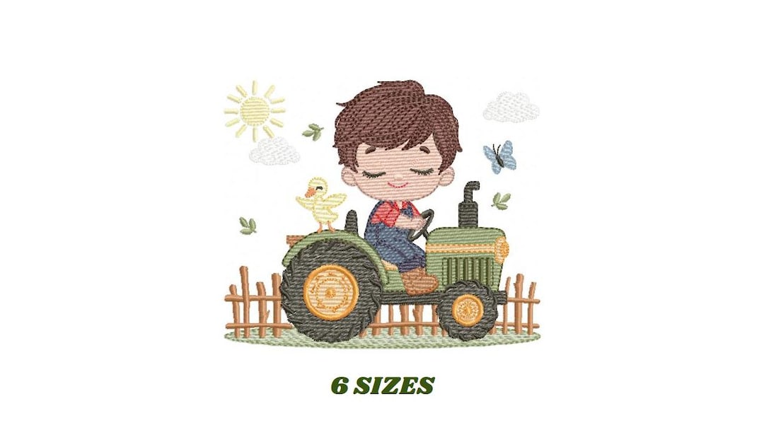 Boy With Tractor Embroidery Designs - Baby Farmer Machine Embroidery ...