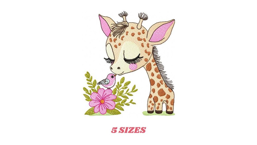Giraffe With Flower Embroidery Designs - Safari Female Wild Animal ...