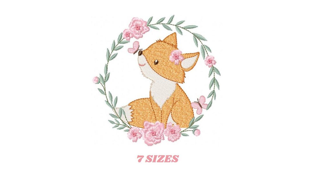 Fox With Flower Frame Embroidery Designs - Woodland Animal Embroidery ...