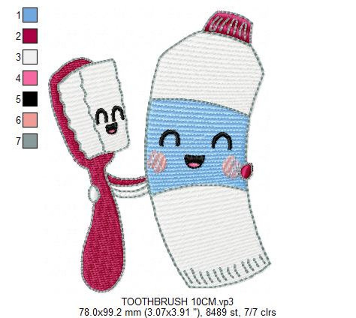 Toothbrush Embroidery Designs Toothpaste Embroidery Design - Etsy