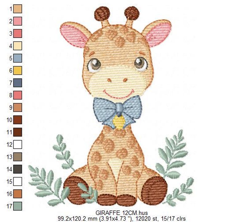 Giraffe Embroidery Designs - Safari Wild Animal With Blue Bow Tie ...