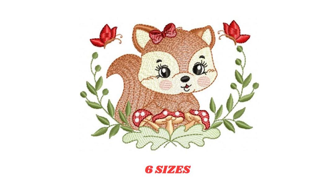 Female Squirrel With Lace and Bees Embroidery Design - Woodland Animal ...