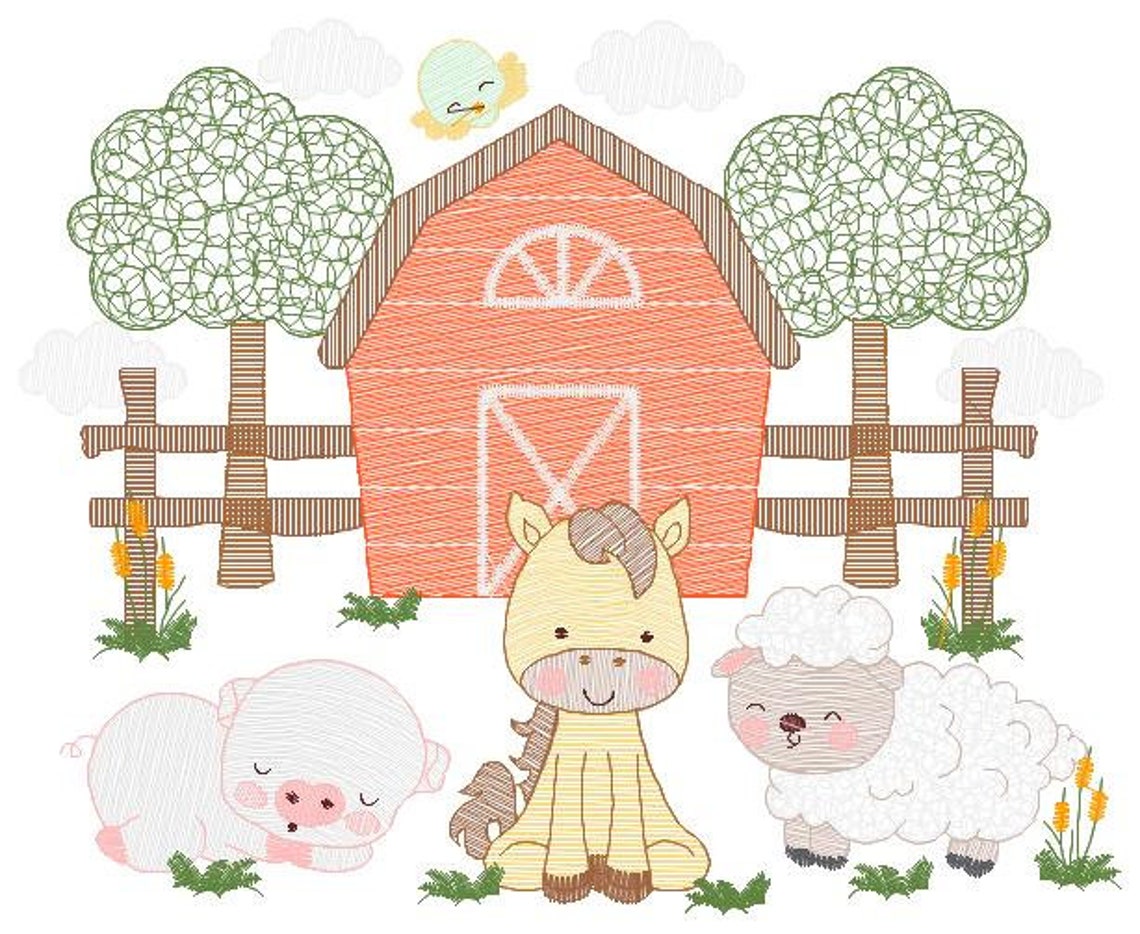 Barn Animals Embroidery Design Farm Fence Embroidery Designs - Etsy