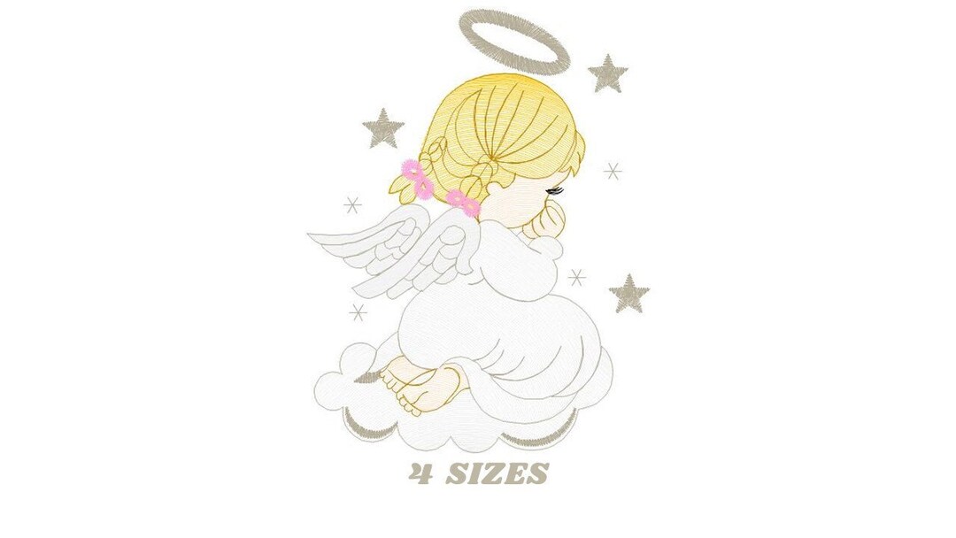 Girl Angel With Wings Halo and Cloud Embroidery Designs - Baby Girl ...