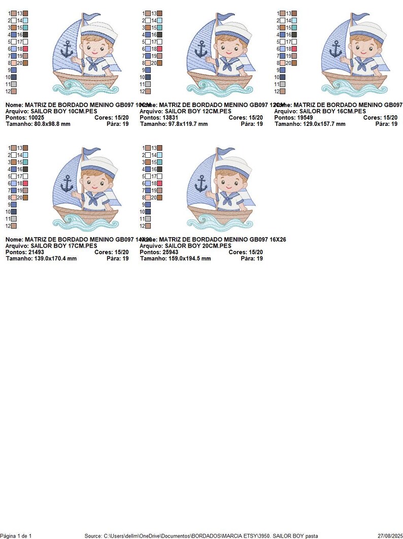 Sailor Boy Embroidery Design - Boat Machine Embroidery Pattern ...