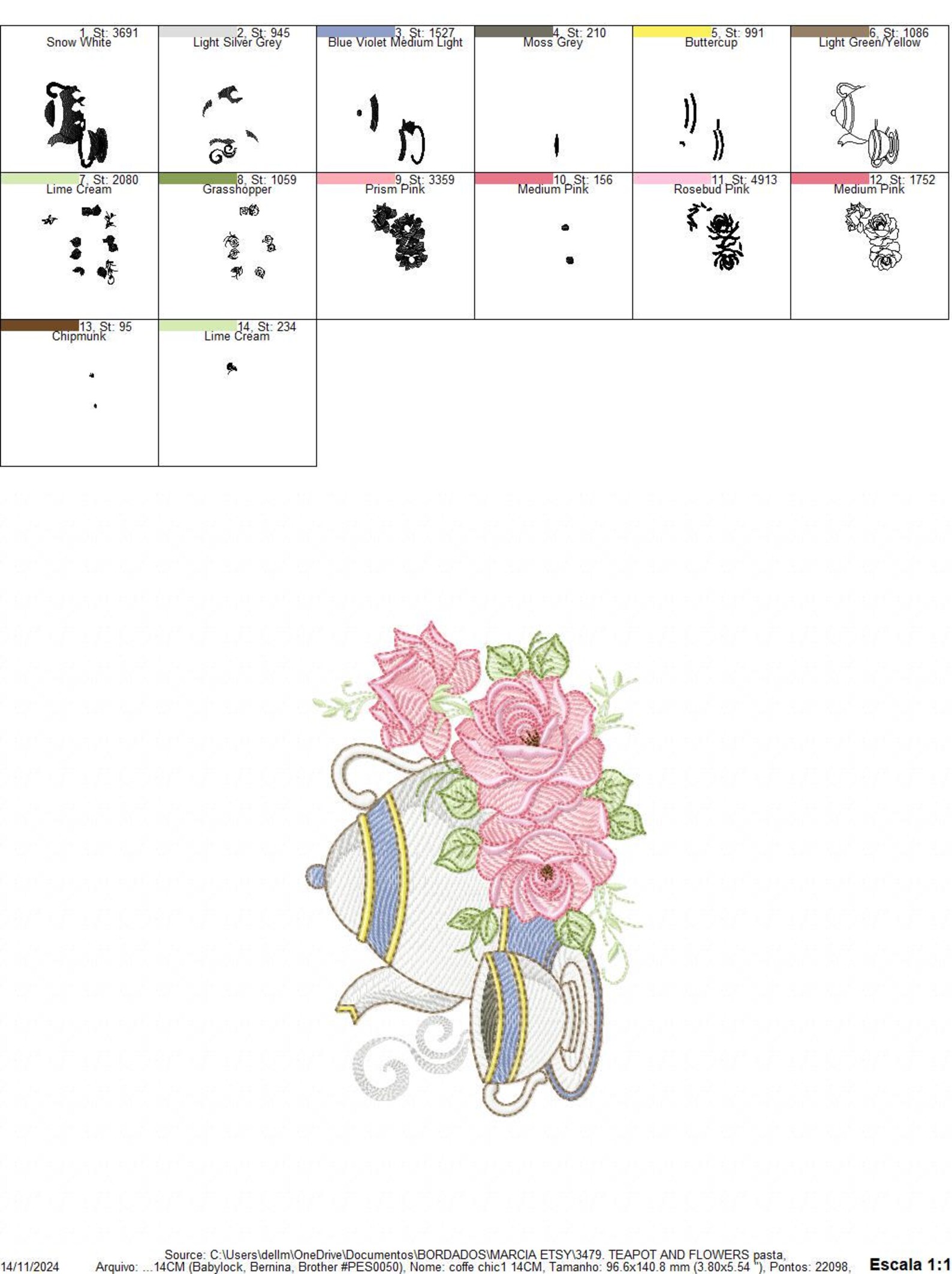 Teapot Embroidery Design - Tea Cup With Roses Embroidery Designs ...