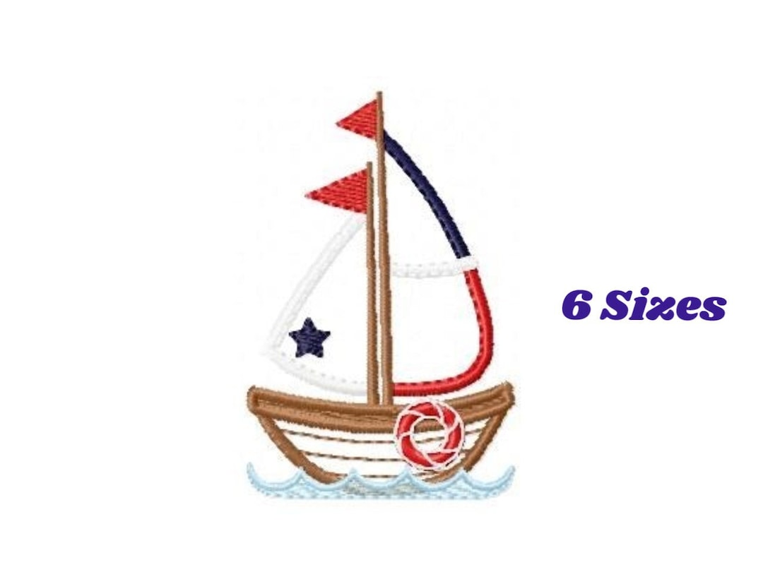 Sailboat Applique Embroidery Designs - Boat With Flags Machine ...