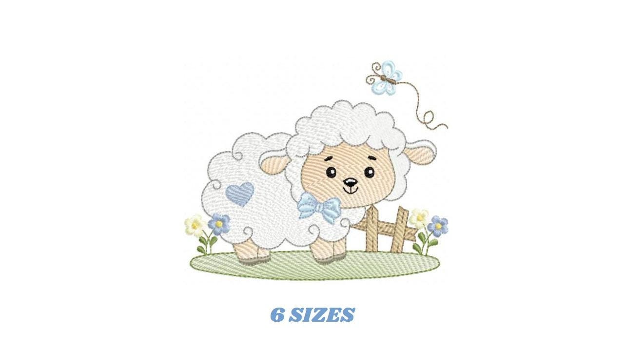 Male Sheep Embroidery Design - Lamb With Butterfly Machine Embroidery ...