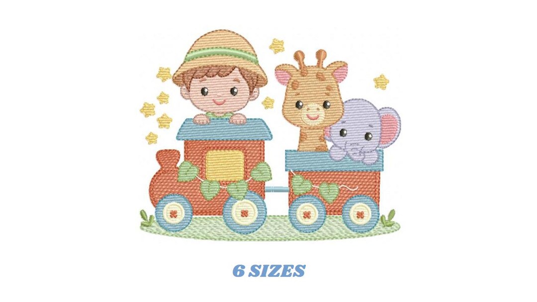 Safari Wild Animal Train Embroidery Designs - Elephant and Giraffe ...