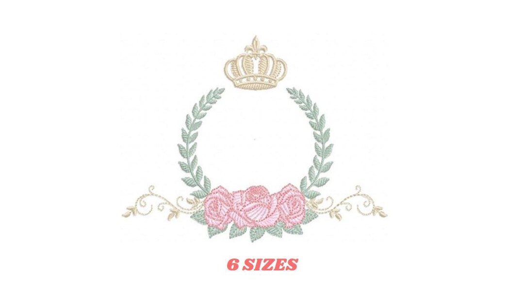 Roses Laurel With Crown Embroidery Designs - Flower Wreath Machine ...