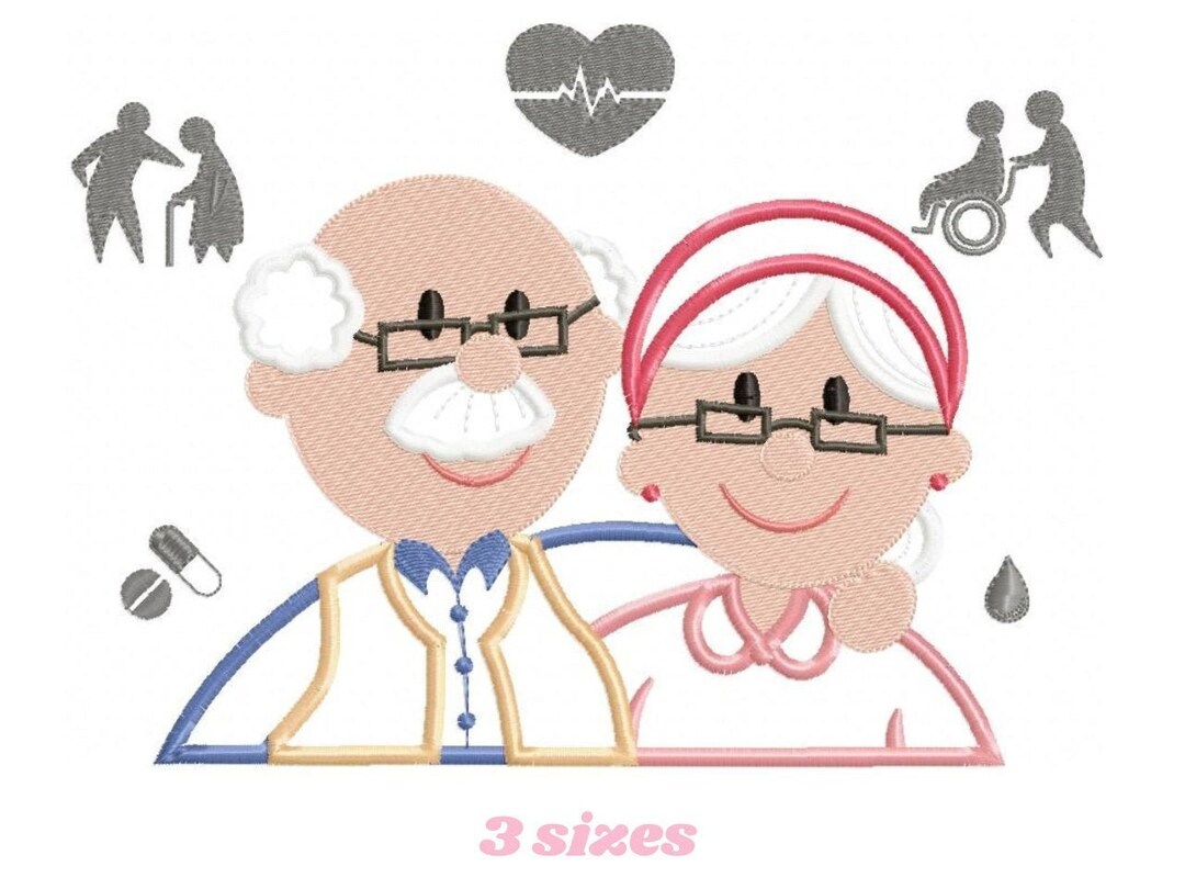 Grandparents Embroidery Designs - Old Couple Embroidery Design Machine ...