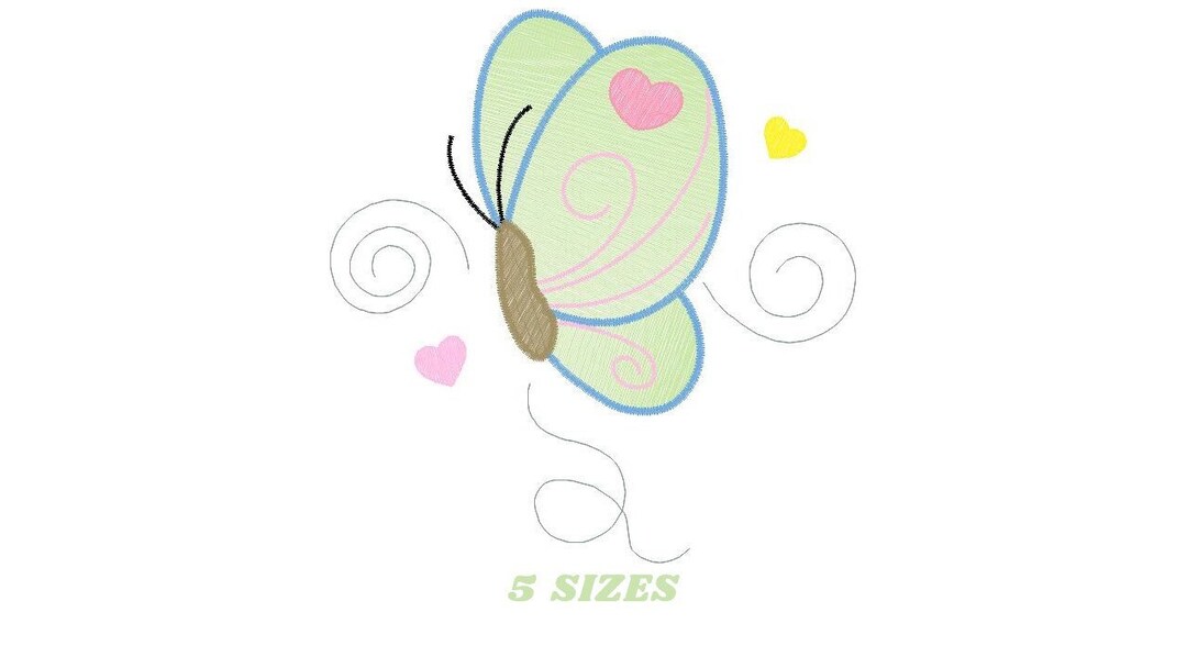 Butterfly Embroidery Design - Cute Insect Bug With Hearts Machine ...