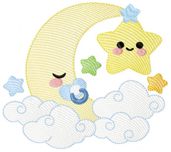 Moon With Stars Embroidery Design - Half Moon Embroidery Design Machine ...