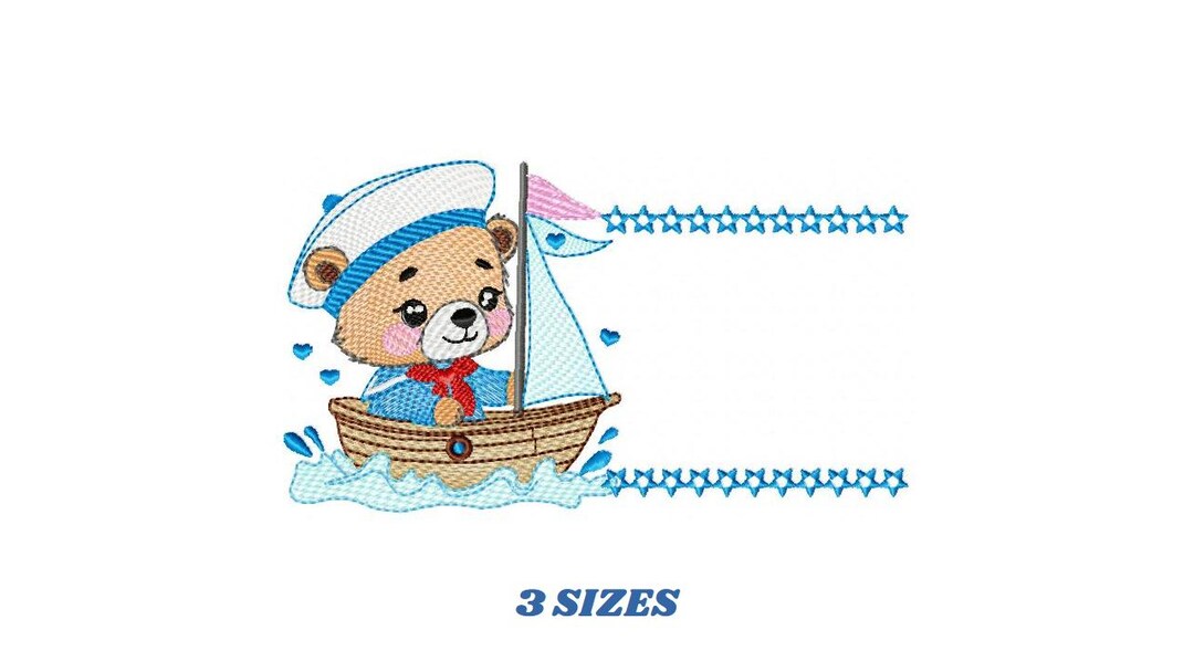 Nautical Bear With Boat Frame Embroidery Designs - Sailor Teddy Bear ...