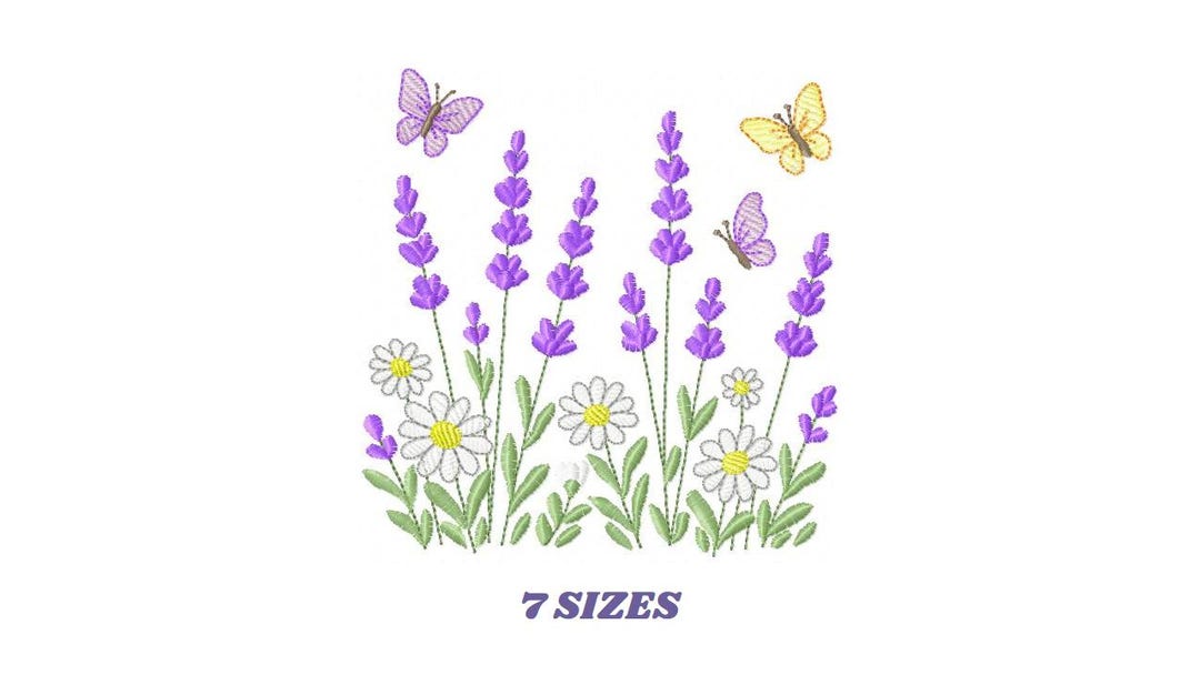 Flower Garden Embroidery Design - Lavender Flowers With Butterflies ...
