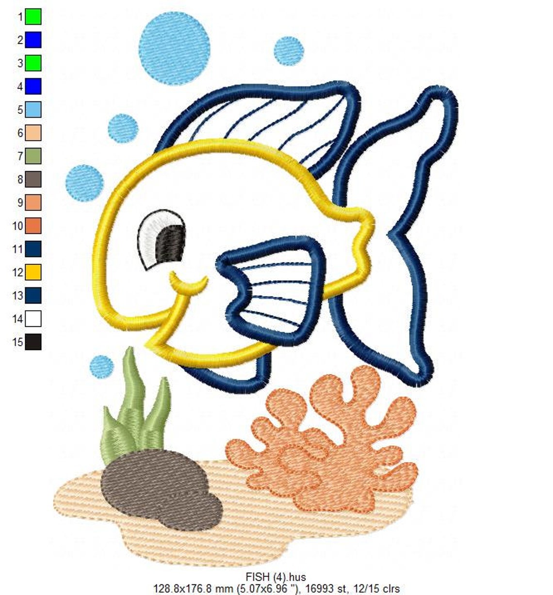 Golden Fish Embroidery Designs Aquarium Embroidery Design - Etsy