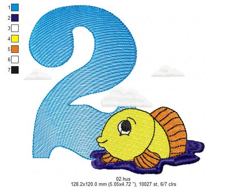 Birthday Numbers Embroidery Designs Set - Numbers With Sea Animals ...