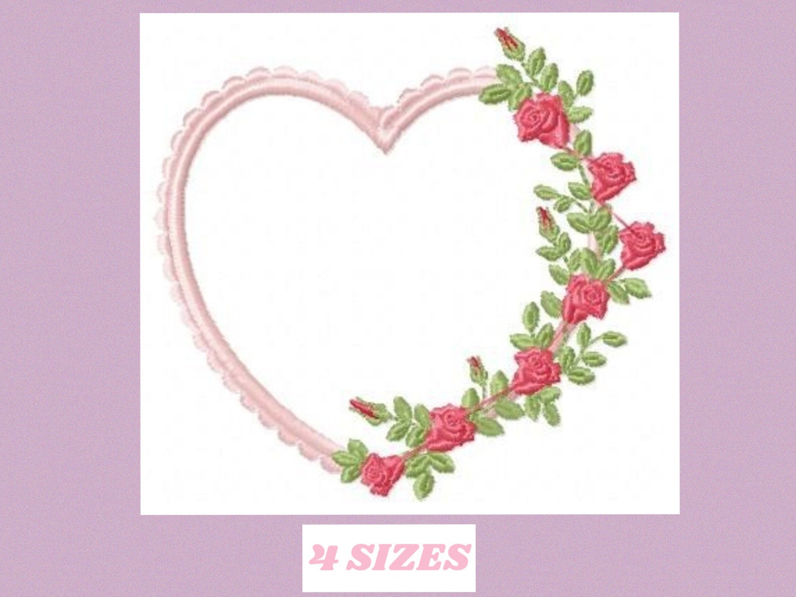 Heart With Roses Embroidery Designs Flower Embroidery Design - Etsy