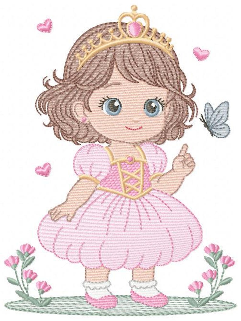Princess With Flowers Embroidery Designs - Baby Girl With Crown and ...