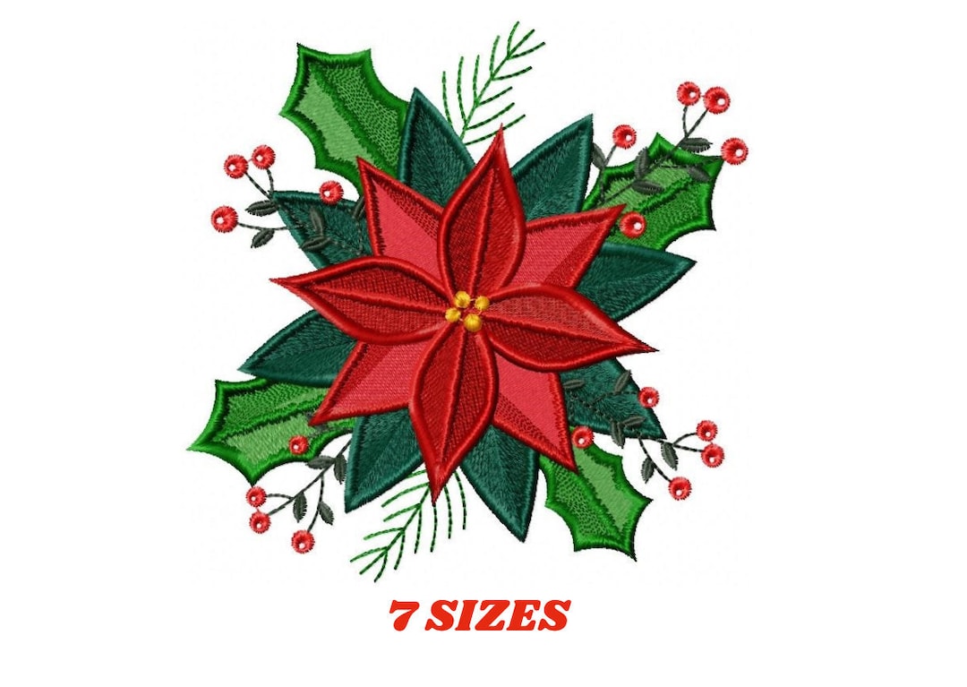 Christmas Poinsettia Embroidery Designs - Xmas Flower Embroidery Design ...