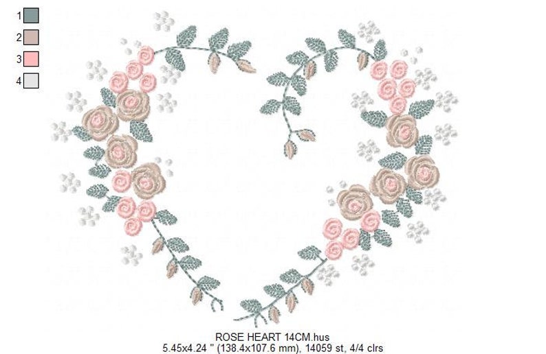 Heart With Roses Embroidery Designs Flower Embroidery Design - Etsy