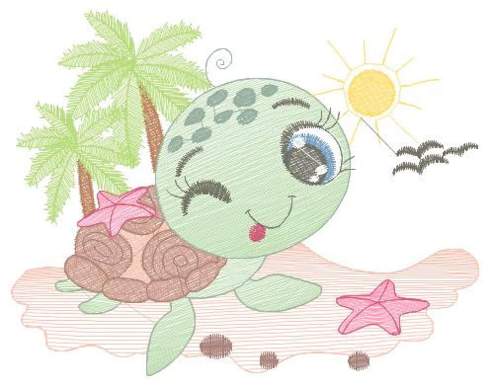 Turtle Embroidery Design - Ocean Animal Embroidery Designs Machine ...