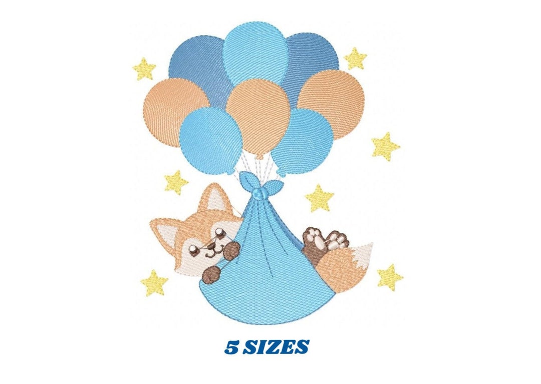 Fox Embroidery Designs - Baby Boy Animal With Balloons Machine ...