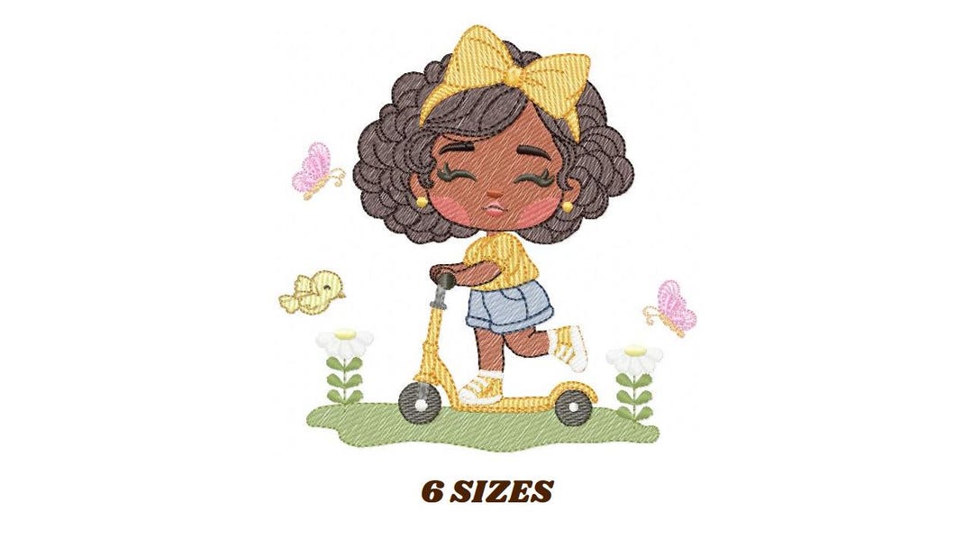 Girl Embroidery Designs - Girl With Black Hair Embroidery Design ...