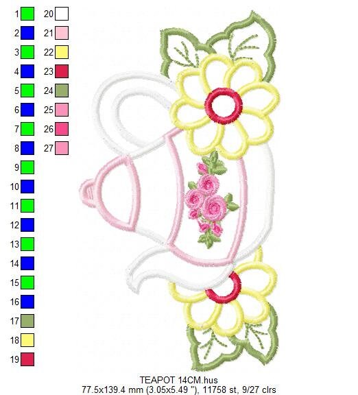 Teapot Embroidery Design Flowers Embroidery Designs Machine - Etsy