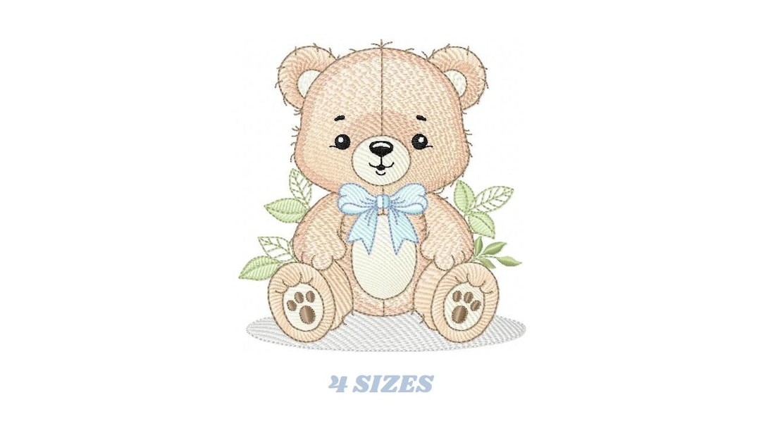 Teddy Bear Embroidery Designs - Baby Boy Bear With Bow Tie Machine ...
