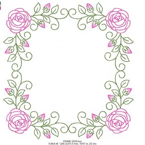 Roses Monogram Frame Embroidery Designs - Flower Square Shape Machine ...