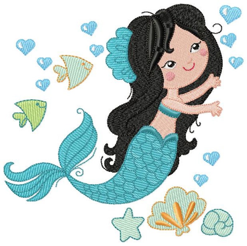 Mermaid Embroidery Designs Princess Embroidery Design - Etsy