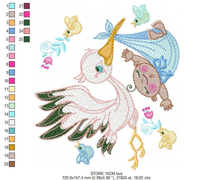 Stork Embroidery Design Stork With Baby Embroidery Design - Etsy Australia