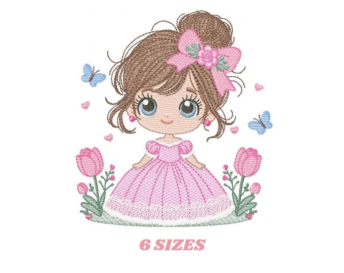 Baby Girl Embroidery Designs - Girl With Long Hair Bun Machine ...