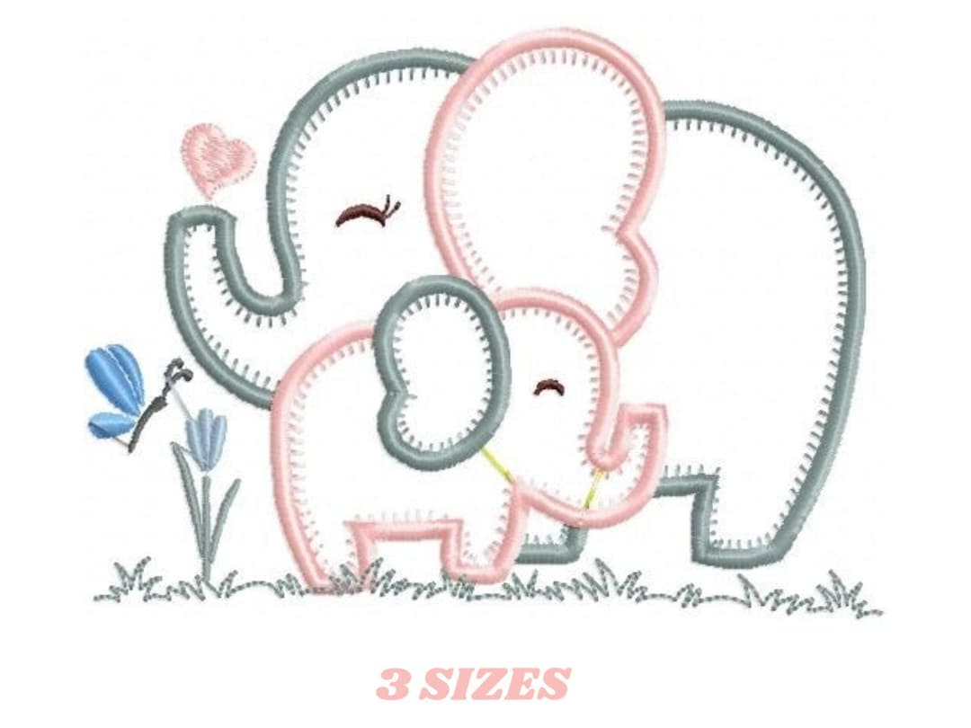 Elephant Embroidery Designs - Mother With Baby Embroidery Design ...