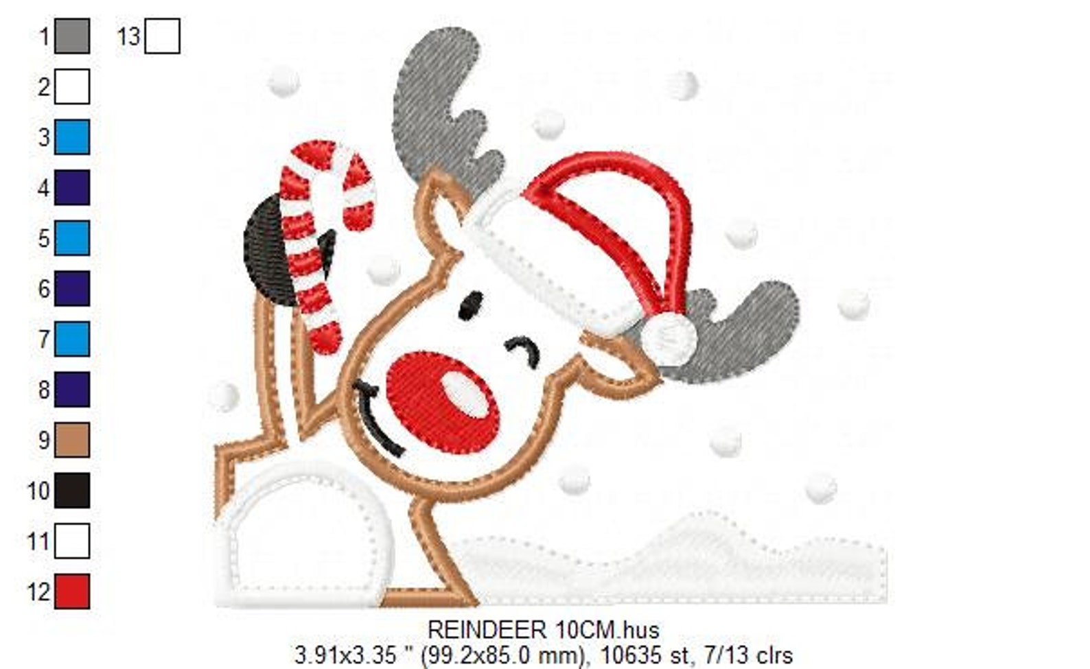 Christmas Rudolf Reindeer Embroidery Design - Xmas Card Machine ...