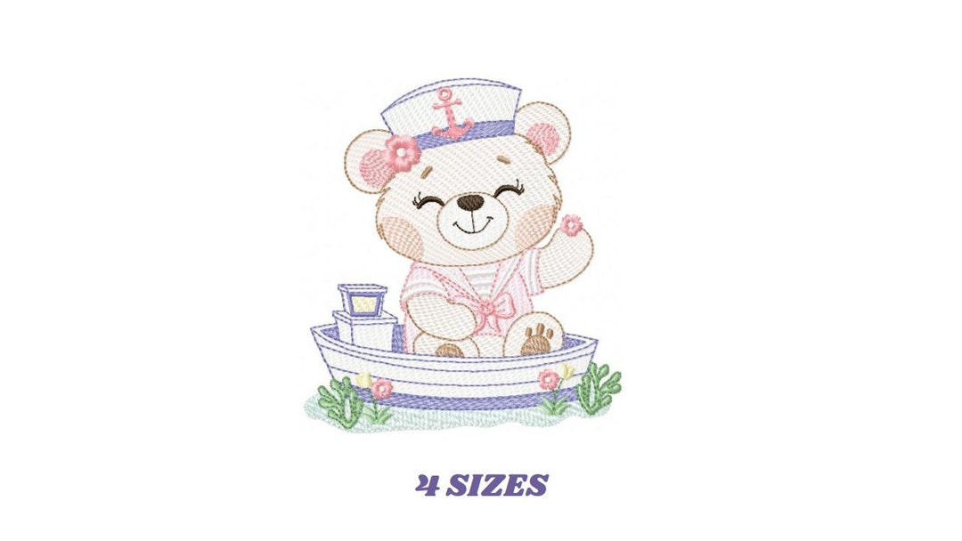 Nautical Teddy Bear Embroidery Designs - Baby Girl Sailor Bear Machine ...