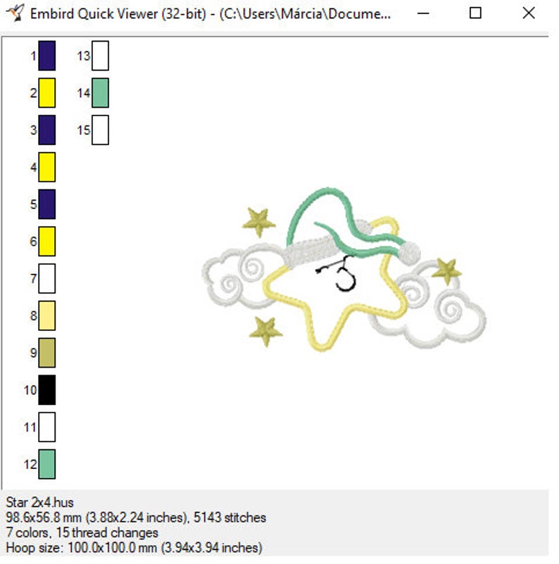 Star With Cloud Embroidery Designs Sleeping Star Embroidery - Etsy