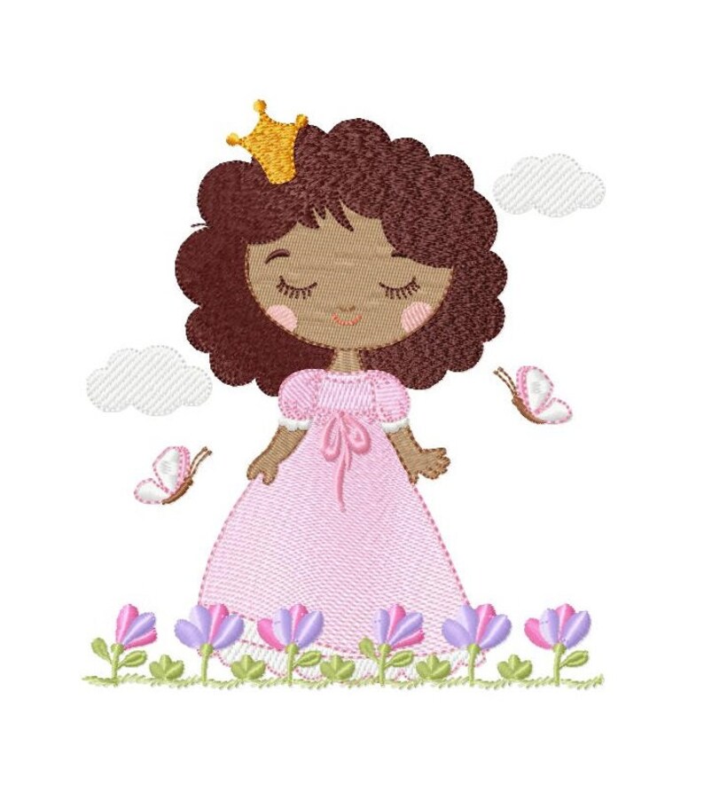 Princess Embroidery Designs - Baby Girl With Curly Black Hair and Crown ...