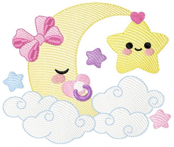 Moon With Star Embroidery Design - Half Moon Embroidery Design Machine ...