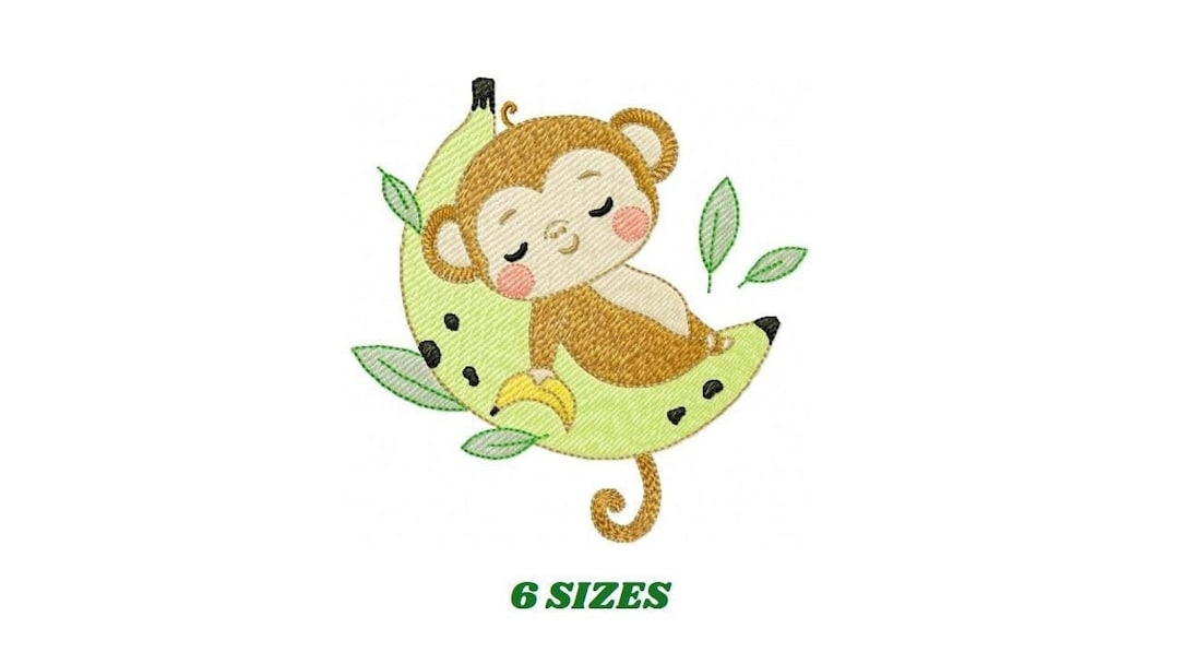 Sleeping Monkey Embroidery Designs - Animal Monkey With Banana ...