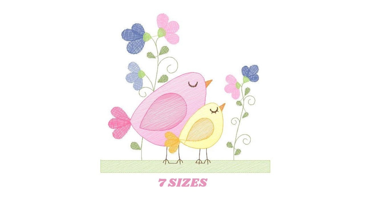 Birds With Flowers Embroidery Designs - Baby Bird Machine Embroidery ...