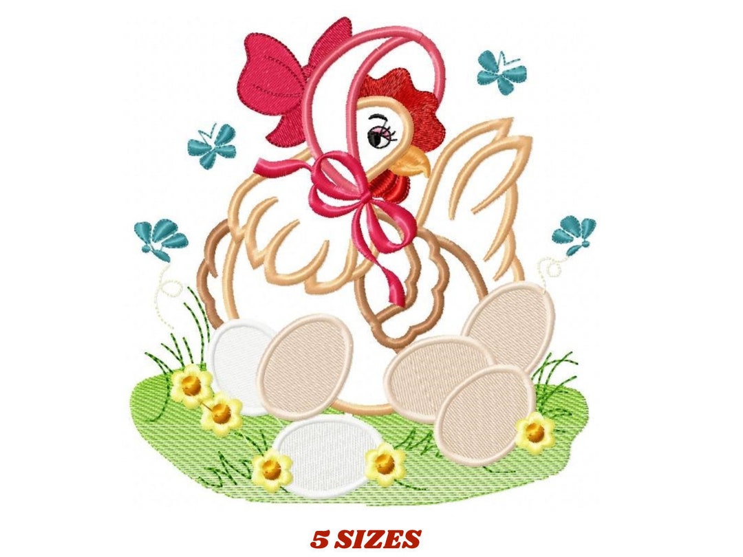 Chicken With Eggs Embroidery Designs - Farm Embroidery Design Machine ...