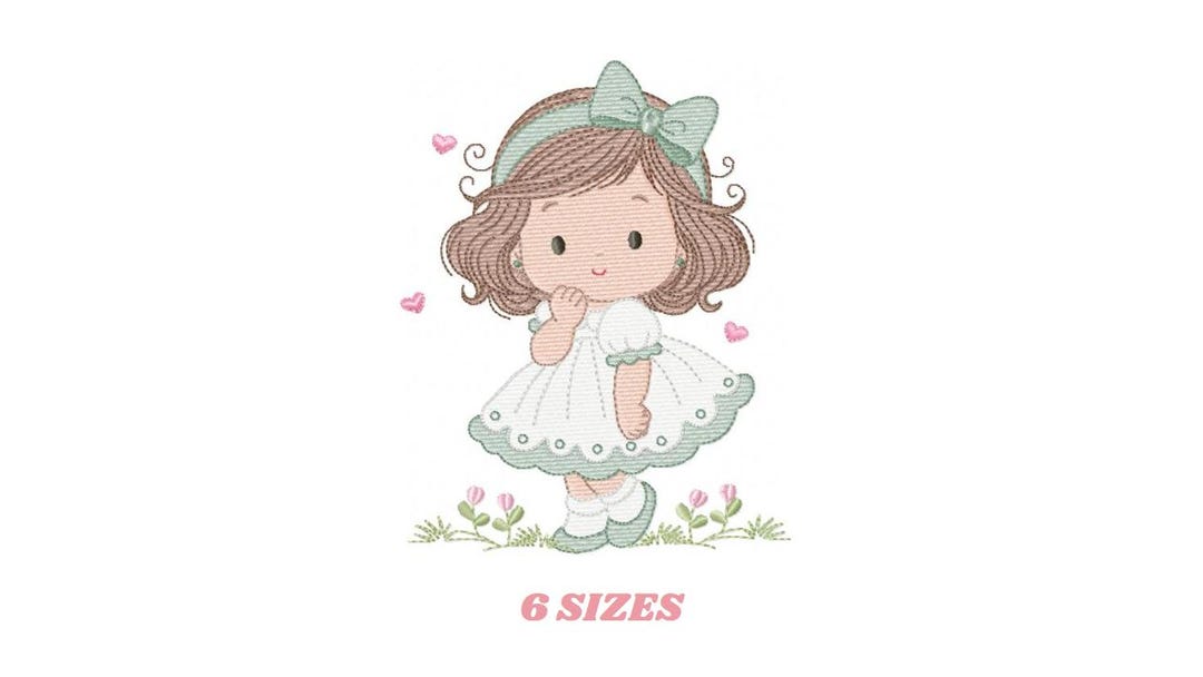 Baby Girl Embroidery Designs - Girl With Long Hair and Lace Machine ...