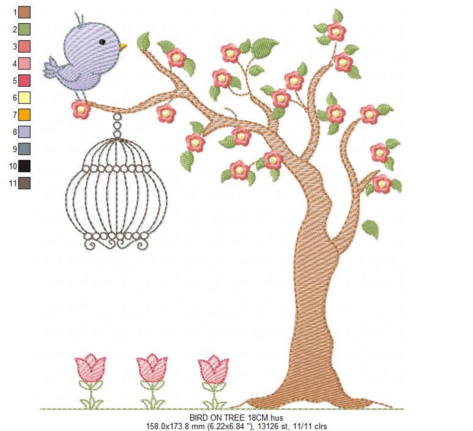 Bird Embroidery Designs bird With Tree Embroidery Design - Etsy