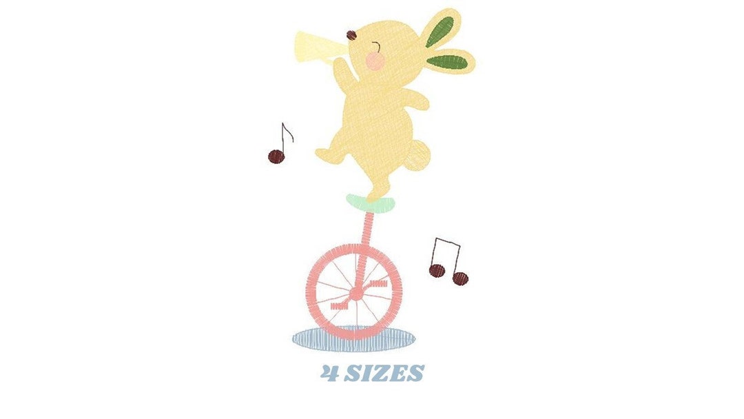 Rabbit With Unicycle Embroidery Designs Musical Animals Band Embroidery ...