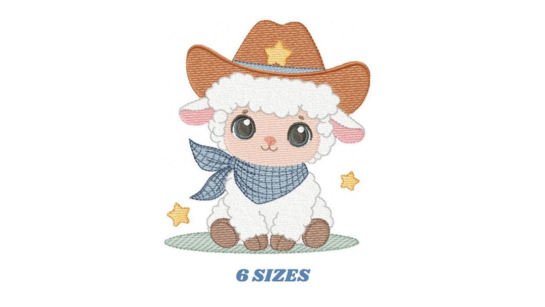 Male Sheep Embroidery Design - Lamb With Cowboy Hat Machine Embroidery ...