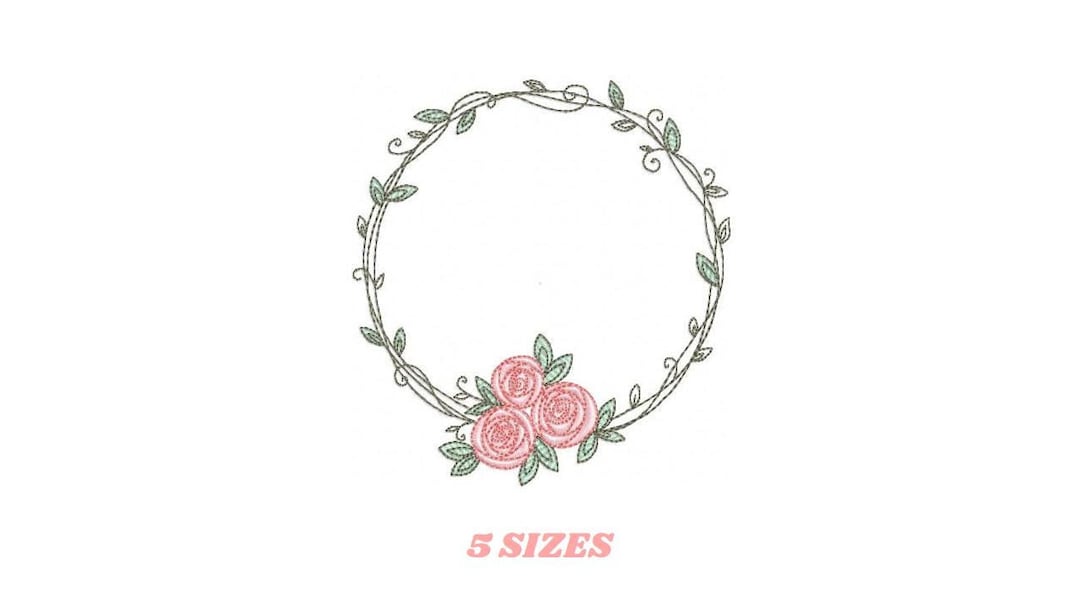 Monogram Frame With Roses Embroidery Designs - Flower Laurel Wreath ...